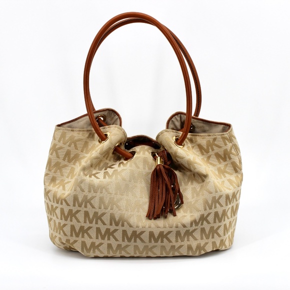 MICHAEL Michael Kors | Bags | Michael Michael Kors Marina Signature Canvas Tassel Drawstring ...